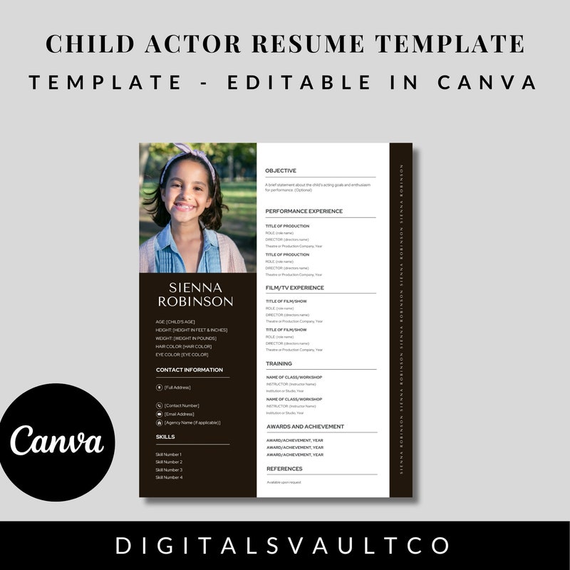 Kids Acting Resume Template - Etsy