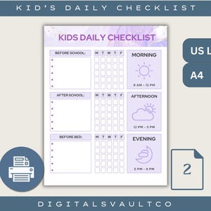 Kid's Daily Checklist Printable PDF | Child Routine Chart | Children's ...