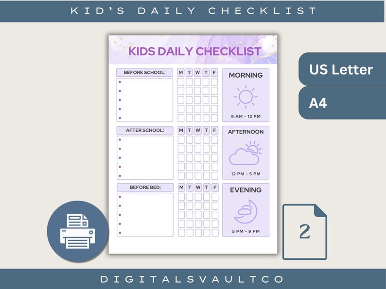 Kid's Daily Checklist Printable PDF | Child Routine Chart | Children's ...