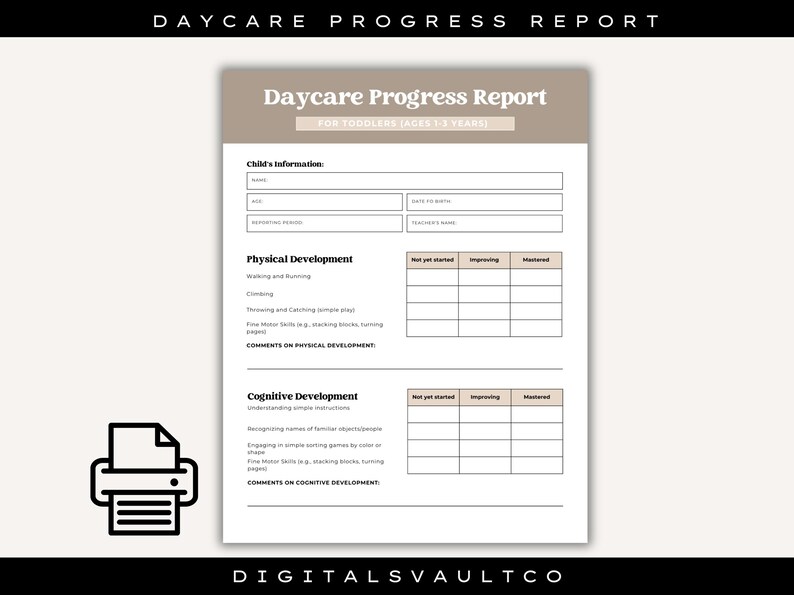 Daycare Progress Reports Printable | Kindergarten Records | Child ...