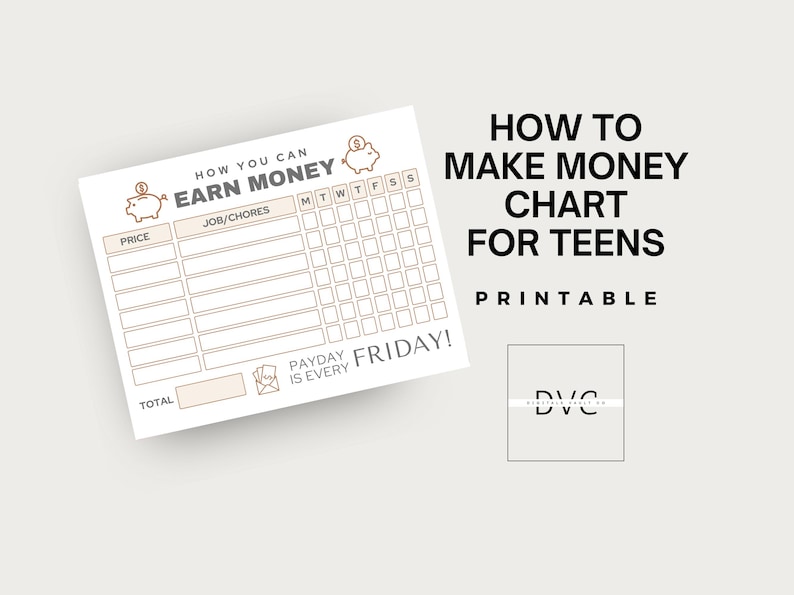 Kids Allowance Chart PDF Printable Chore and Job Tracker for Teaching ...