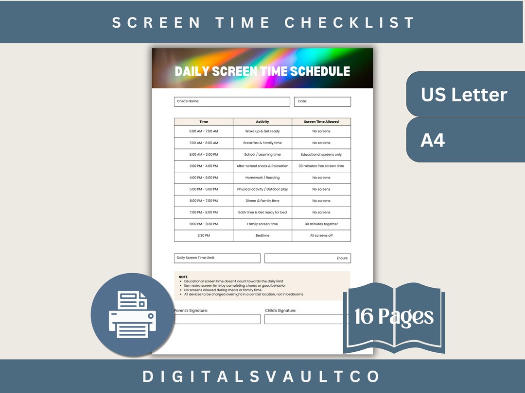 Screen Time Checklist Printable Healthy Habits, Chore Motivation and ...