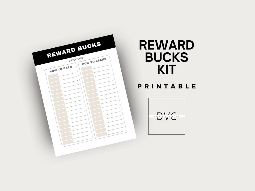 Reward Bucks Kit for Kids PDF Printable Behavior Incentive System Fun ...