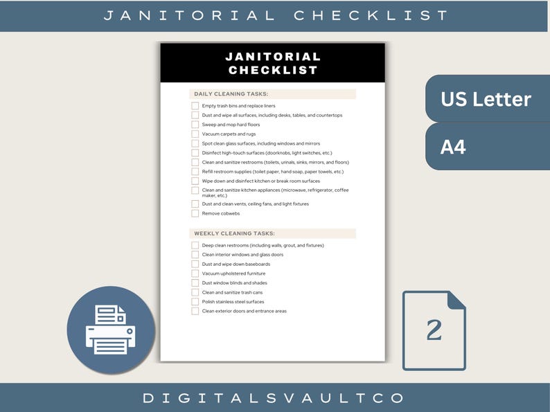 Janitor's Checklist Printable PDF | Facility Maintenance | Commercial ...
