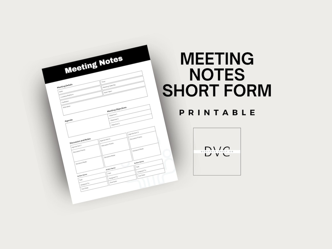 Meeting Note Taker Printable | Minimalist Meeting Tracker and Planner ...