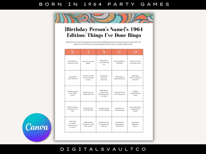 Born in 1964 Party Game Template | 60s Trivia, Fun Facts and Nostalgia ...