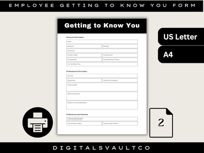 Employee Getting to Know You PDF for Onboarding and Team Building New ...