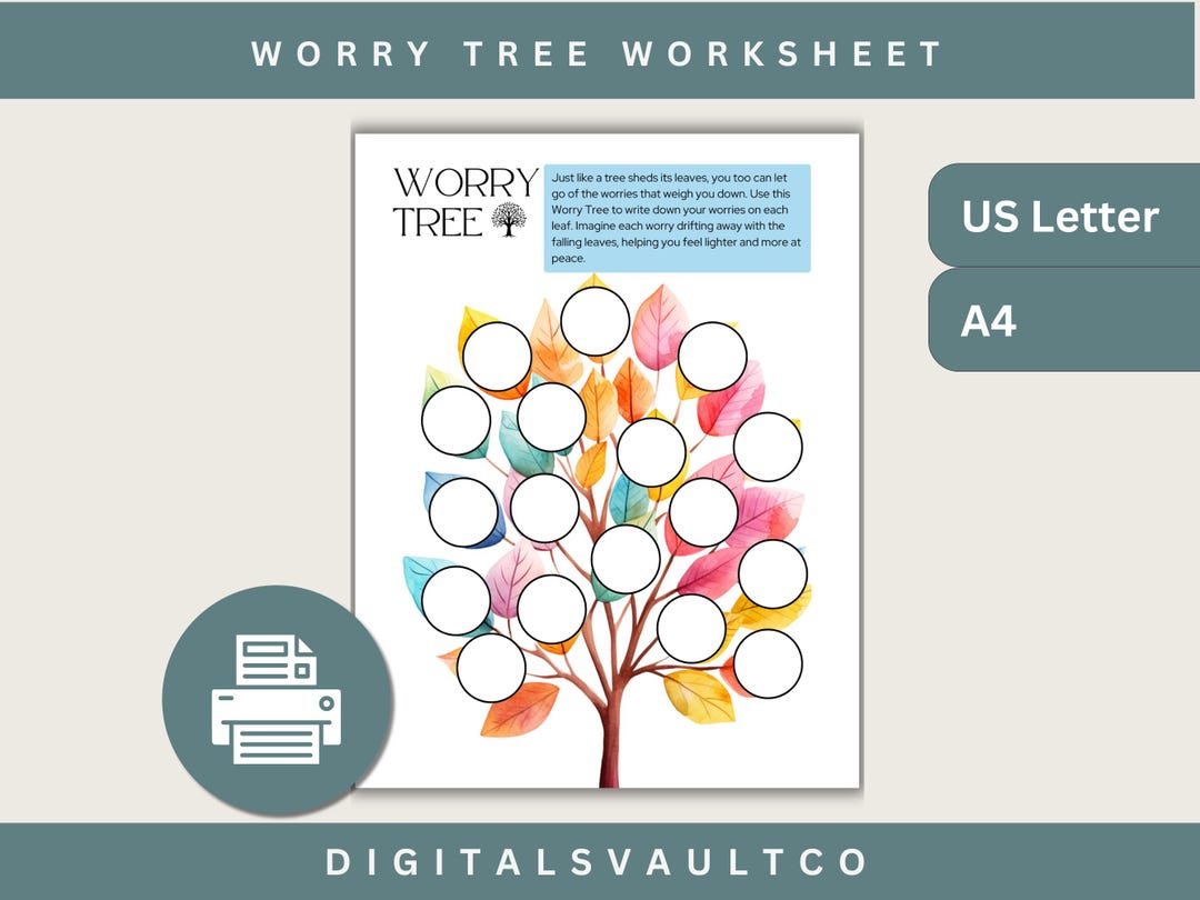Worry Tree Worksheet PDF | Anxiety Management Tool | Printable CBT ...
