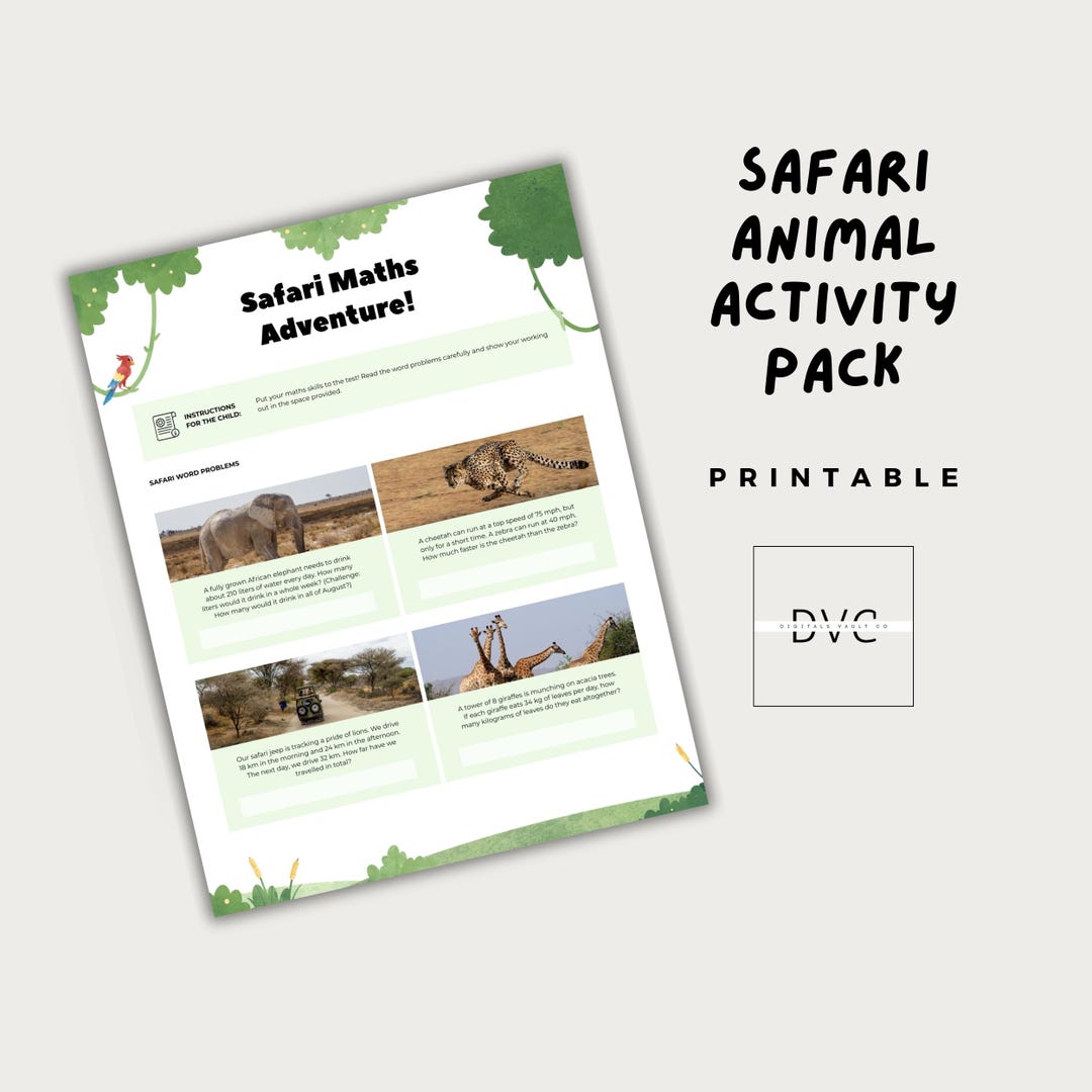 Safari Animal Activity Pack for Kids Printable, Fun Learning Worksheets ...