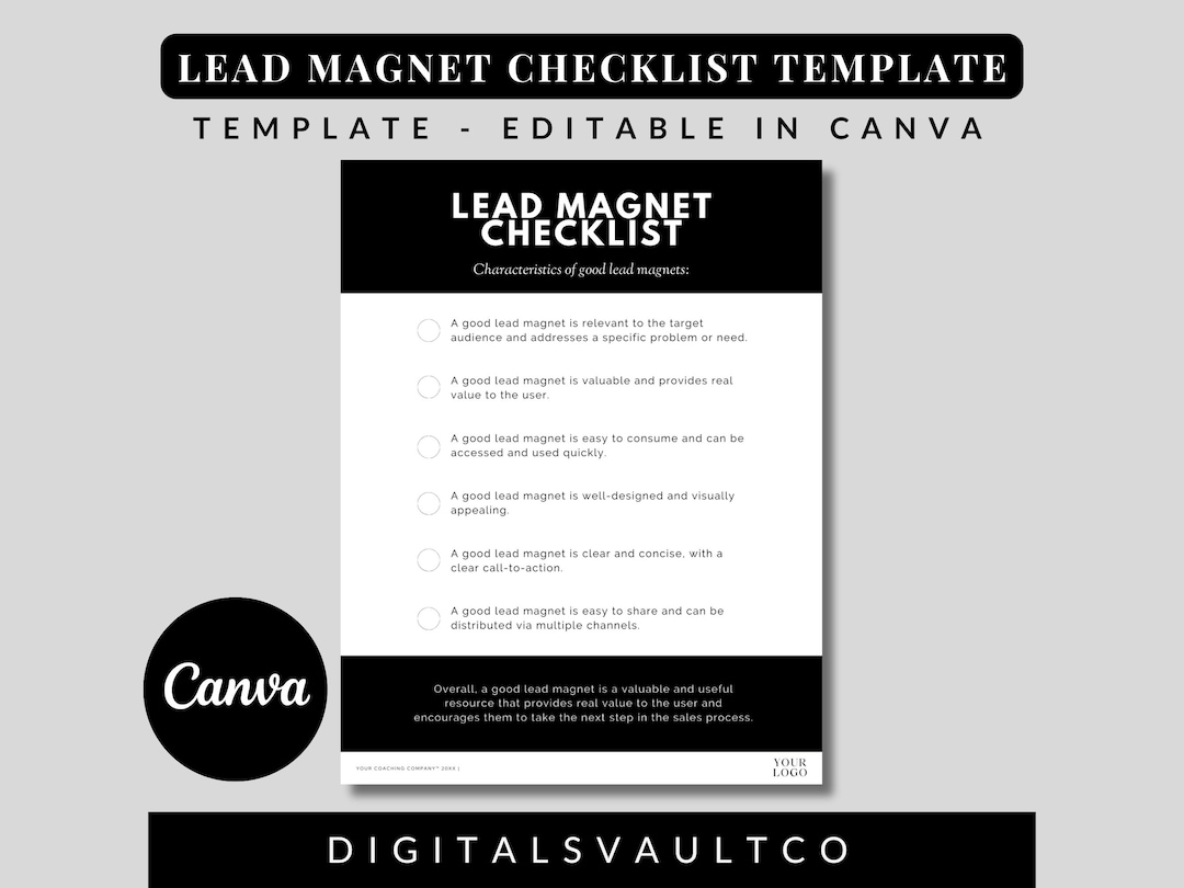 Lead Magnet Checklist Customizable Editable Template | Lead Generation ...