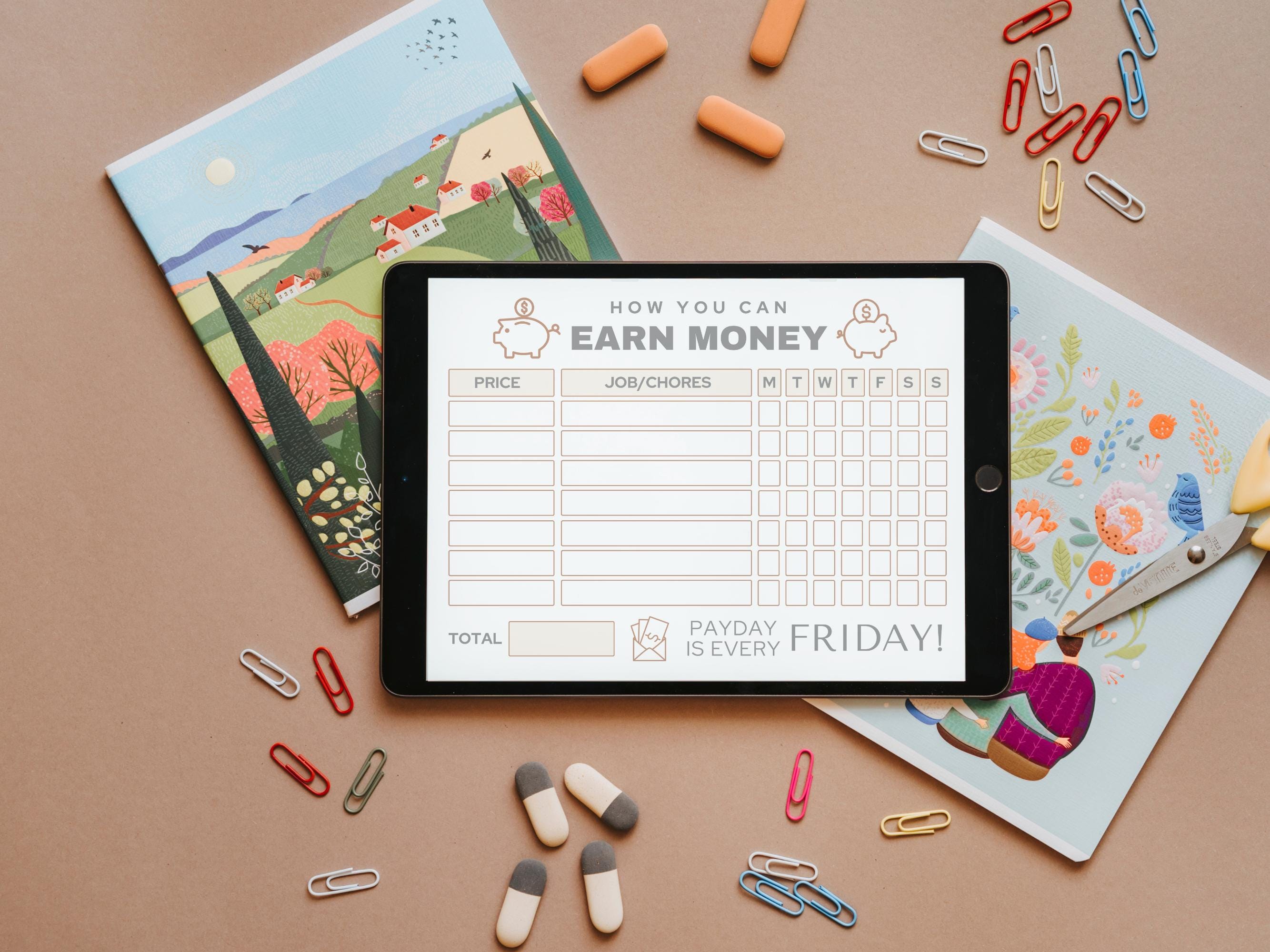 Kids Allowance Chart PDF Printable Chore and Job Tracker for Teaching ...