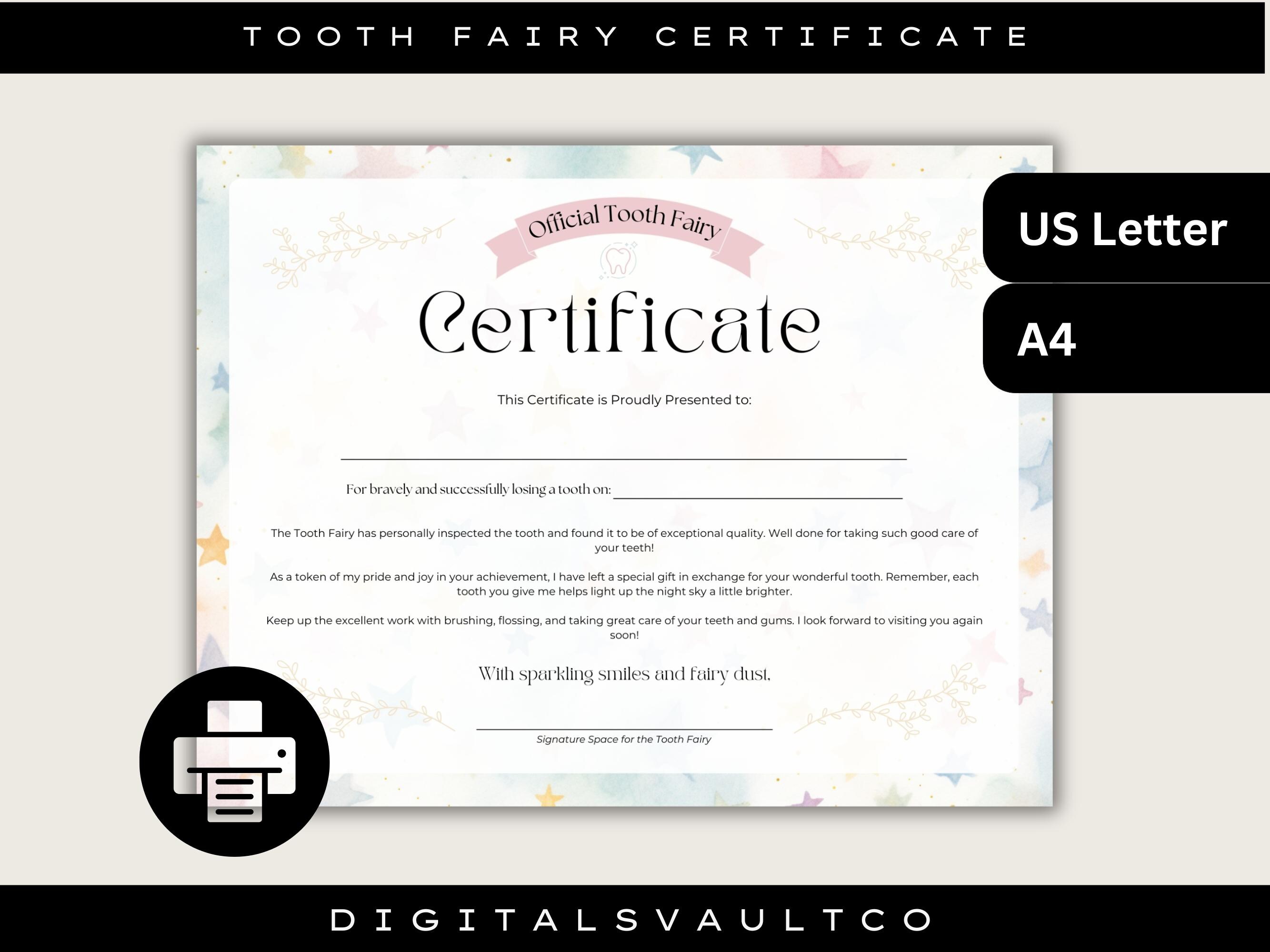 Tooth Fairy Cert Printable PDF | Personalized Magical Reward ...