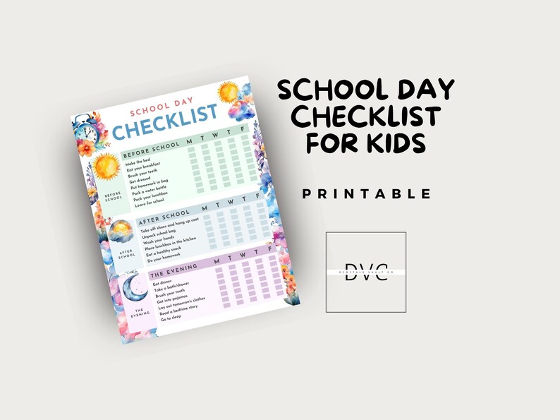 Kids School Day Checklist: Visual Routine Chart (printable PDF) - Etsy