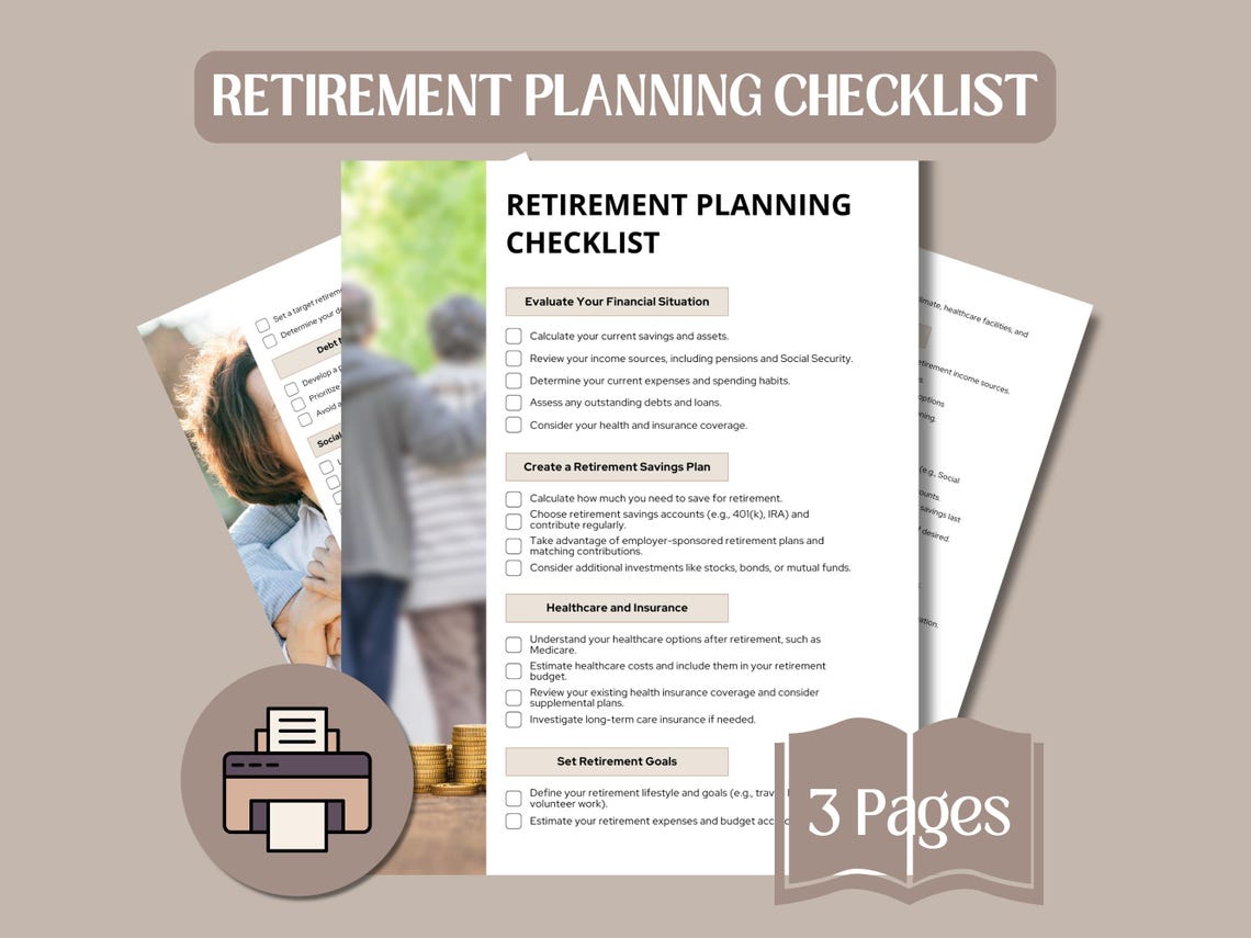 Retirement Planning Checklist Minimalist Printable PDF Retirement Goals ...