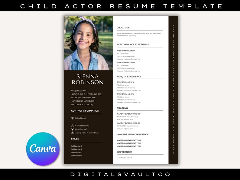 Child Actor CV Template Professional Kids Acting Resume Audition ...
