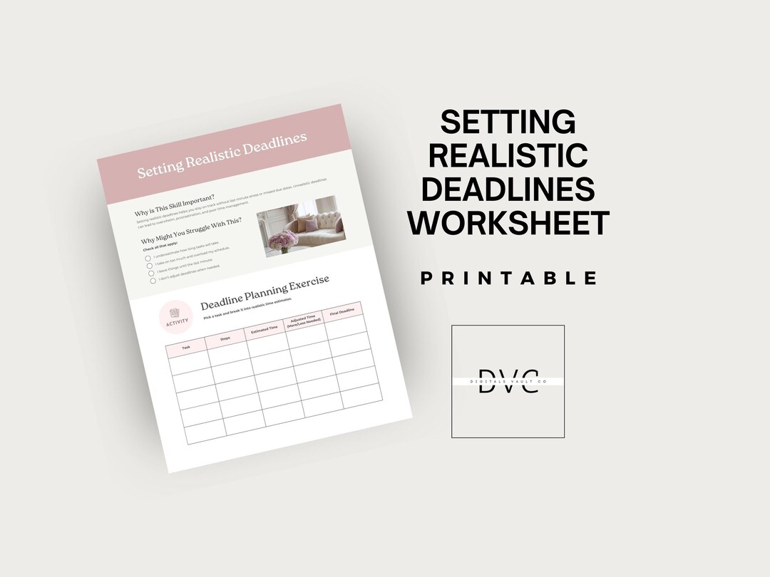 Setting Realistic Deadlines Worksheet PDF Printable Time Management and ...