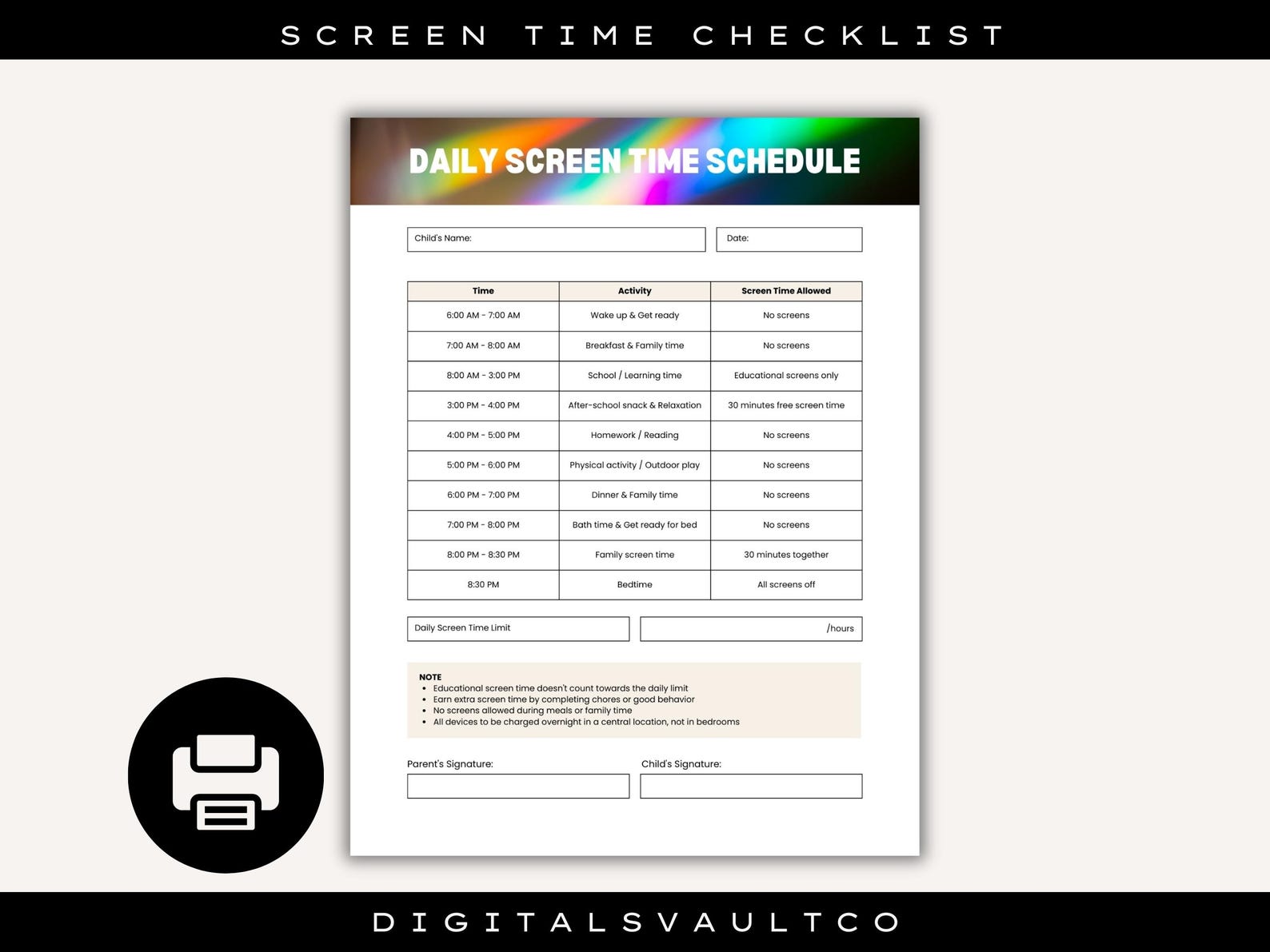 Screen Time Checklist Printable: Family Chore & Reward System (PDF) - Etsy
