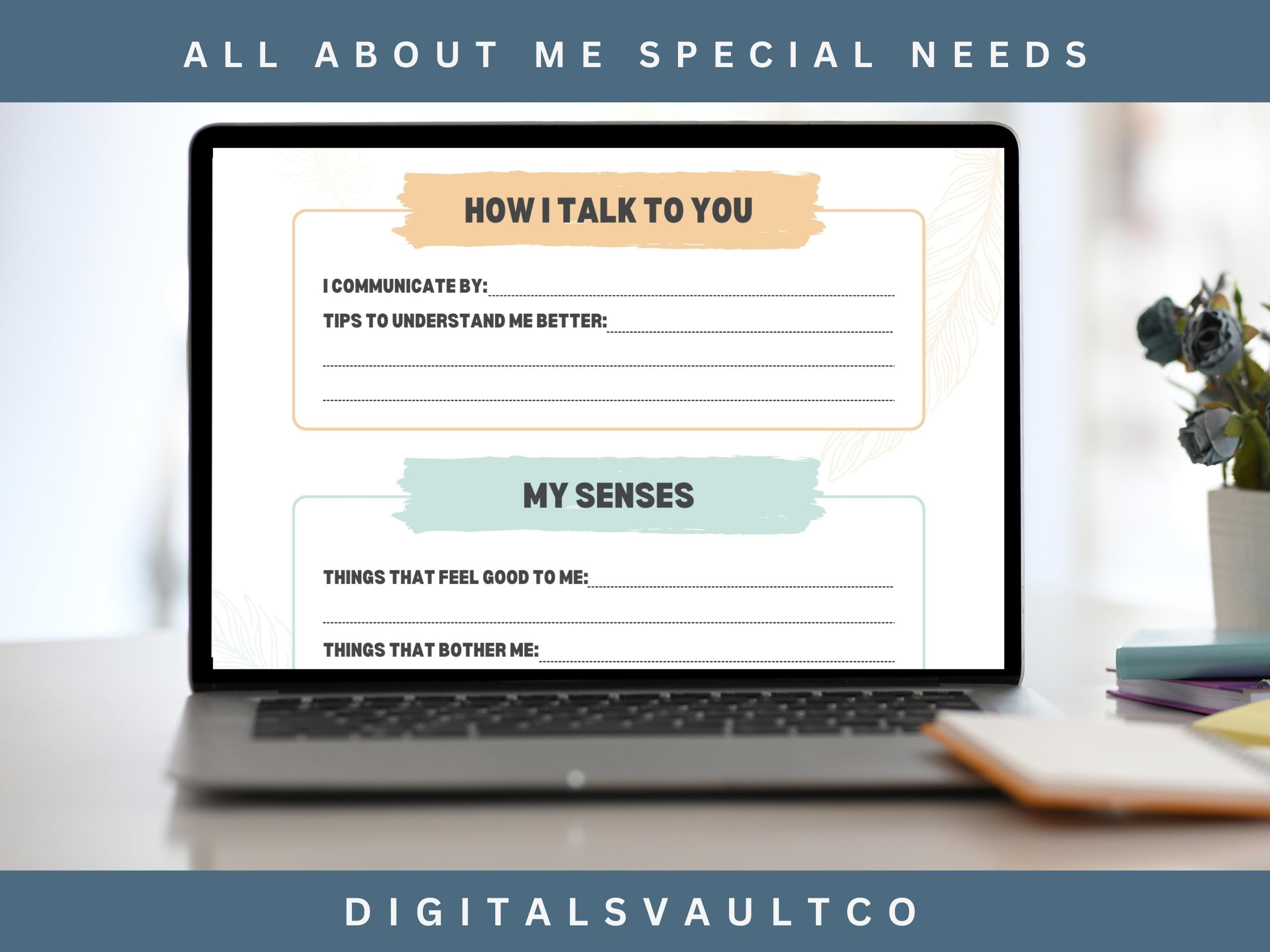 All About Me Special Needs Worksheet Printable | ADHD Autism or ...