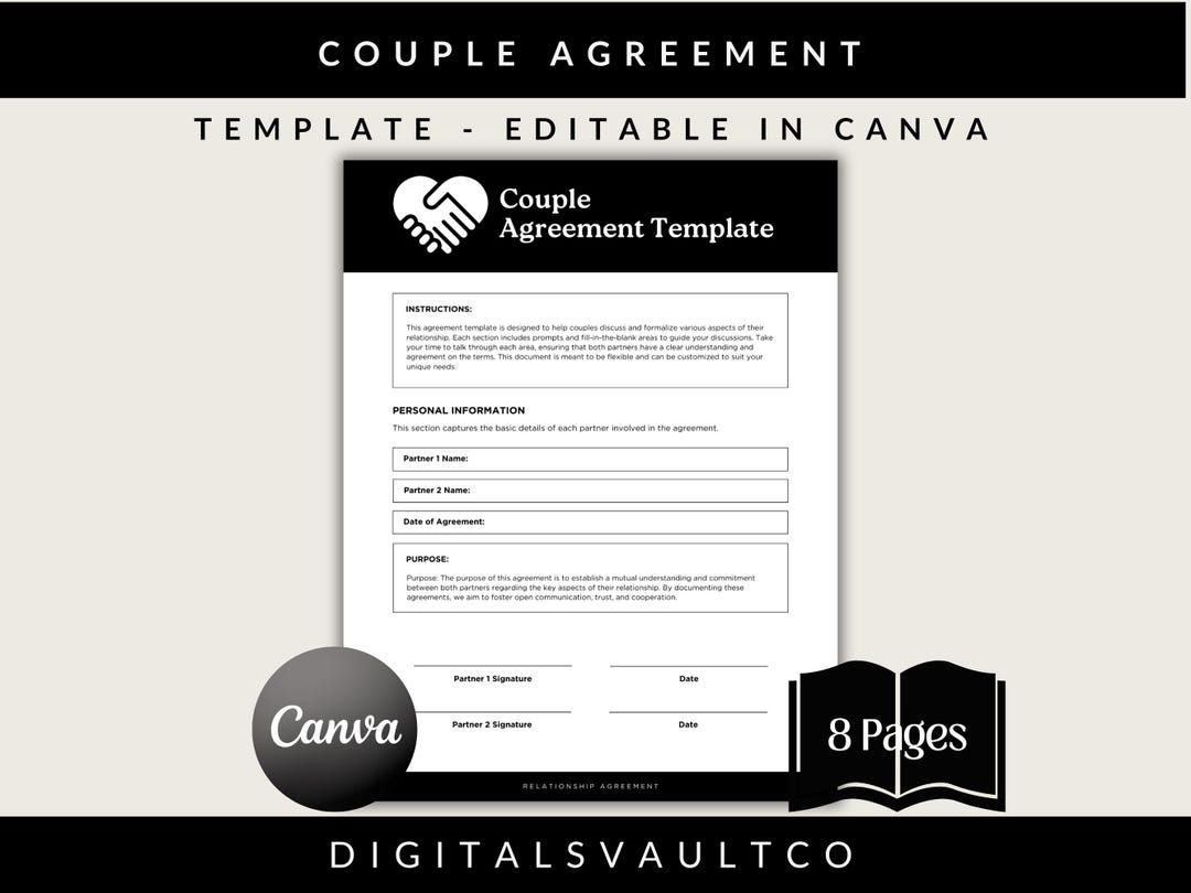 Couple Agreement Customizable Template | Custom Relationship Contract ...