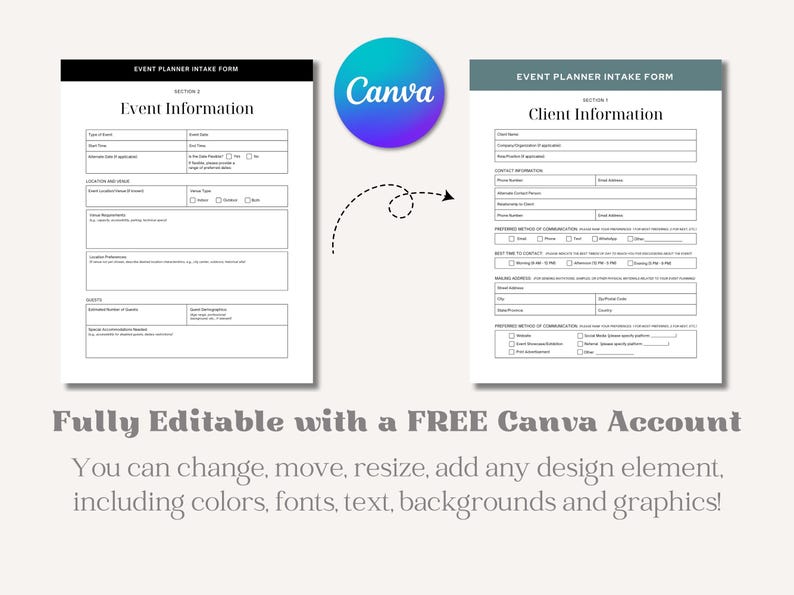 Event Planner Intake Form Template Professional Client Consultation and ...