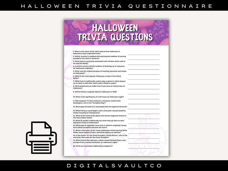 Halloween Trivia Game PDF Printable Spooky Quiz Questions Kids and ...