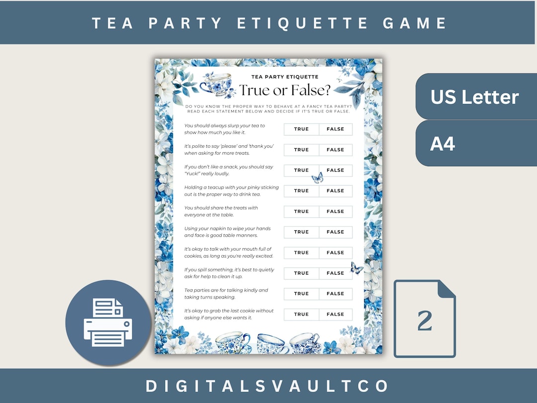 Tea Party Etiquette Game Printable | Tea Party Manners Activity | Fun ...