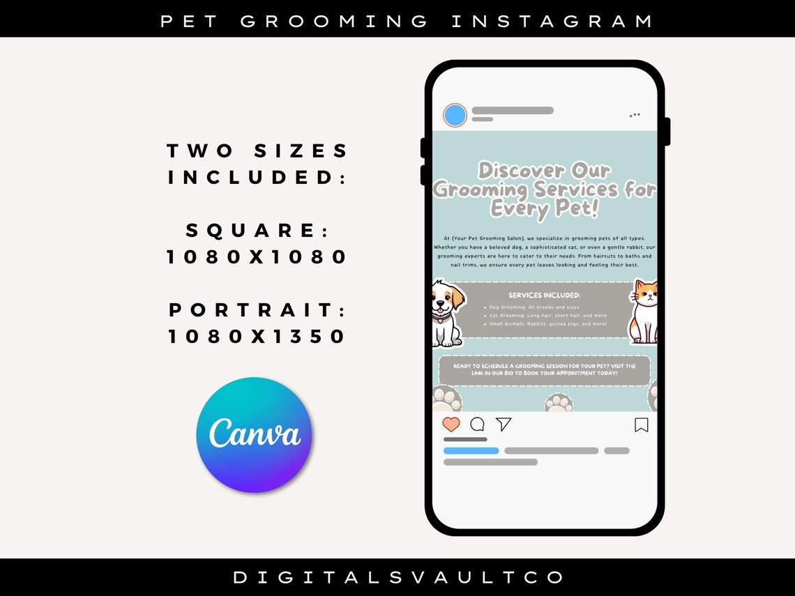 Pet Grooming Instagram Posts Template | Customizable Pet Groom Service ...