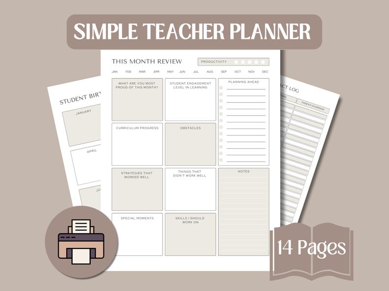 Teacher Planner Simple Printable Minimalist PDF Lesson Planning ...