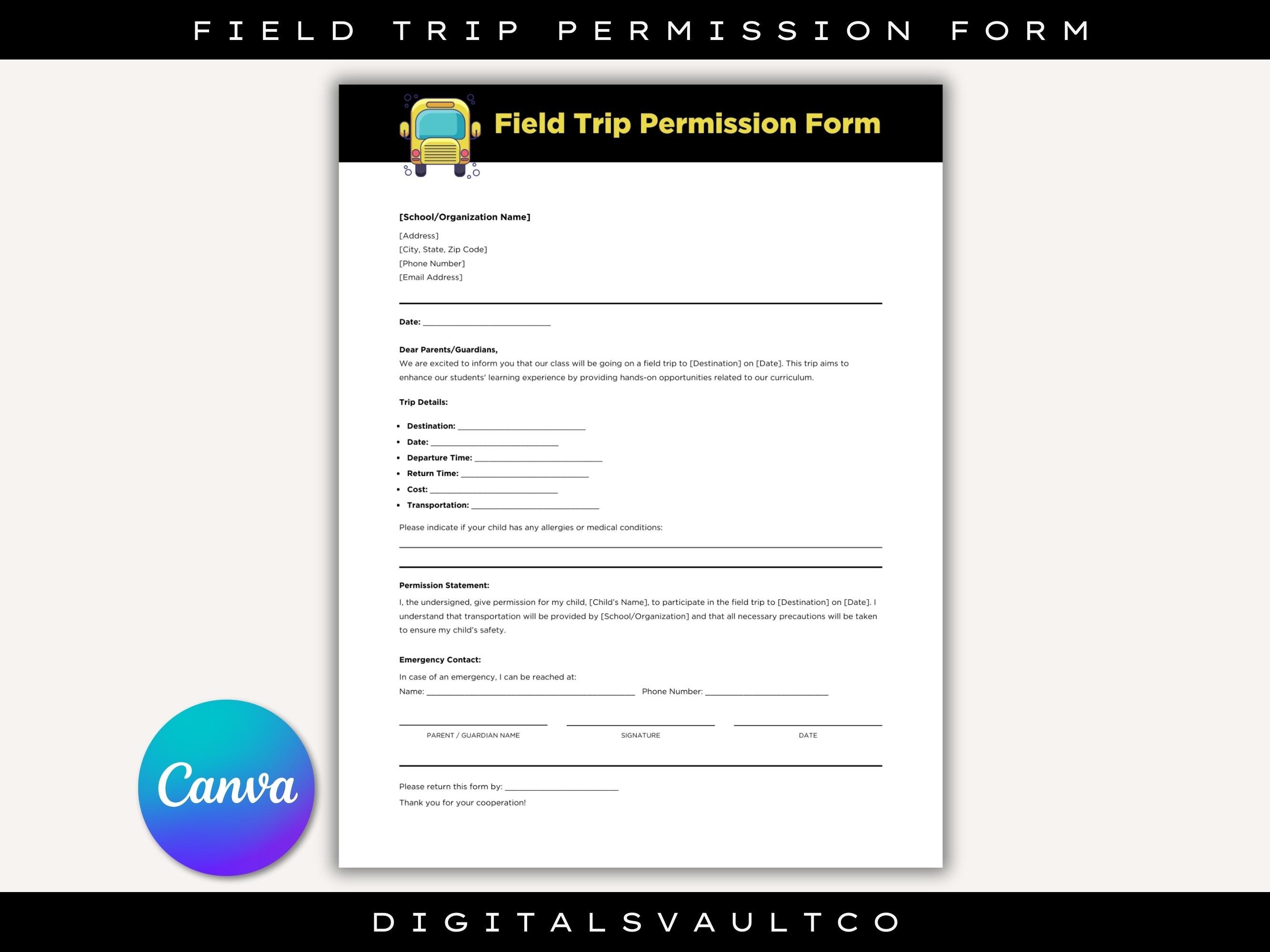 Field Trip Permission Form Template | Customizable School Trip Consent ...