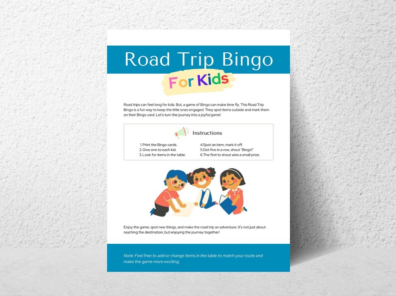 Road Trip Bingo for Kids: Travel Activity Game (printable PDF) - Etsy