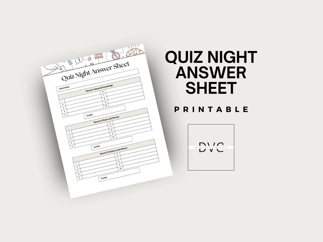 Quiz Night Answer Sheet Printable PDF | Trivia Night Answers Record ...