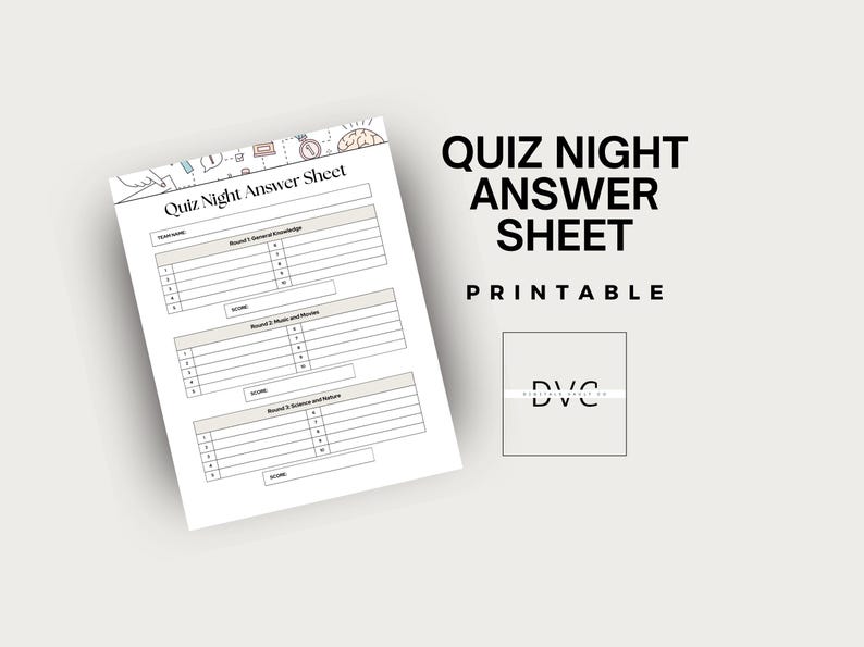 Quiz Answer Sheet Printable PDF – Minimalist Trivia and Game Night ...