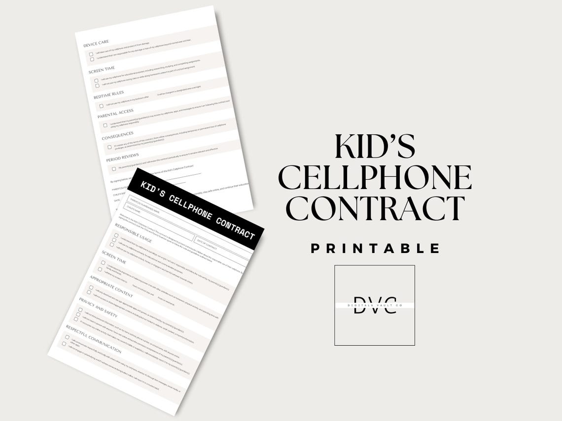 Kid's Cellphone or Mobile Contract Form for Safe and Responsible ...