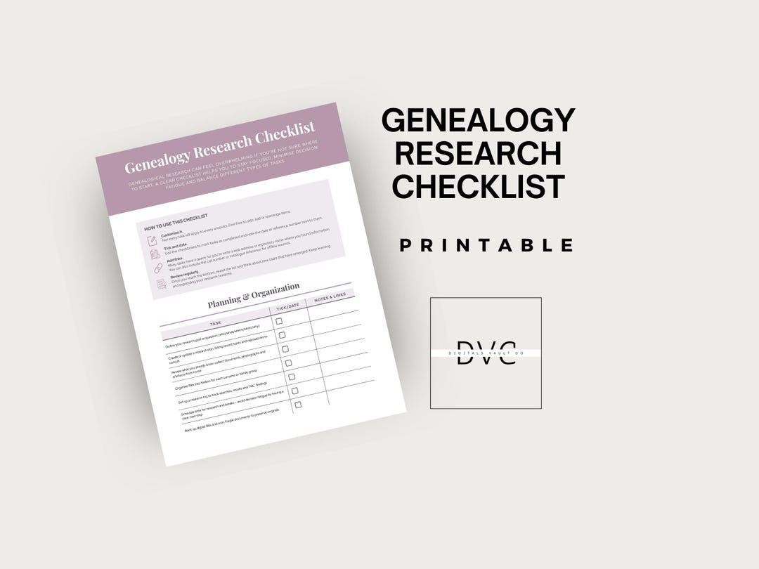 Genealogy Research Checklist PDF Printable Family History Planner ...