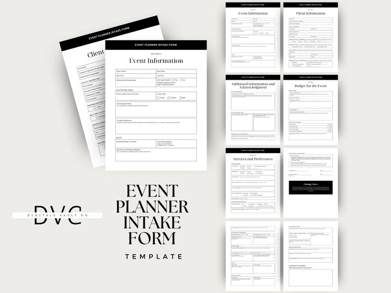 Event Planner Intake Form Template: Client Questionnaire (digital ...