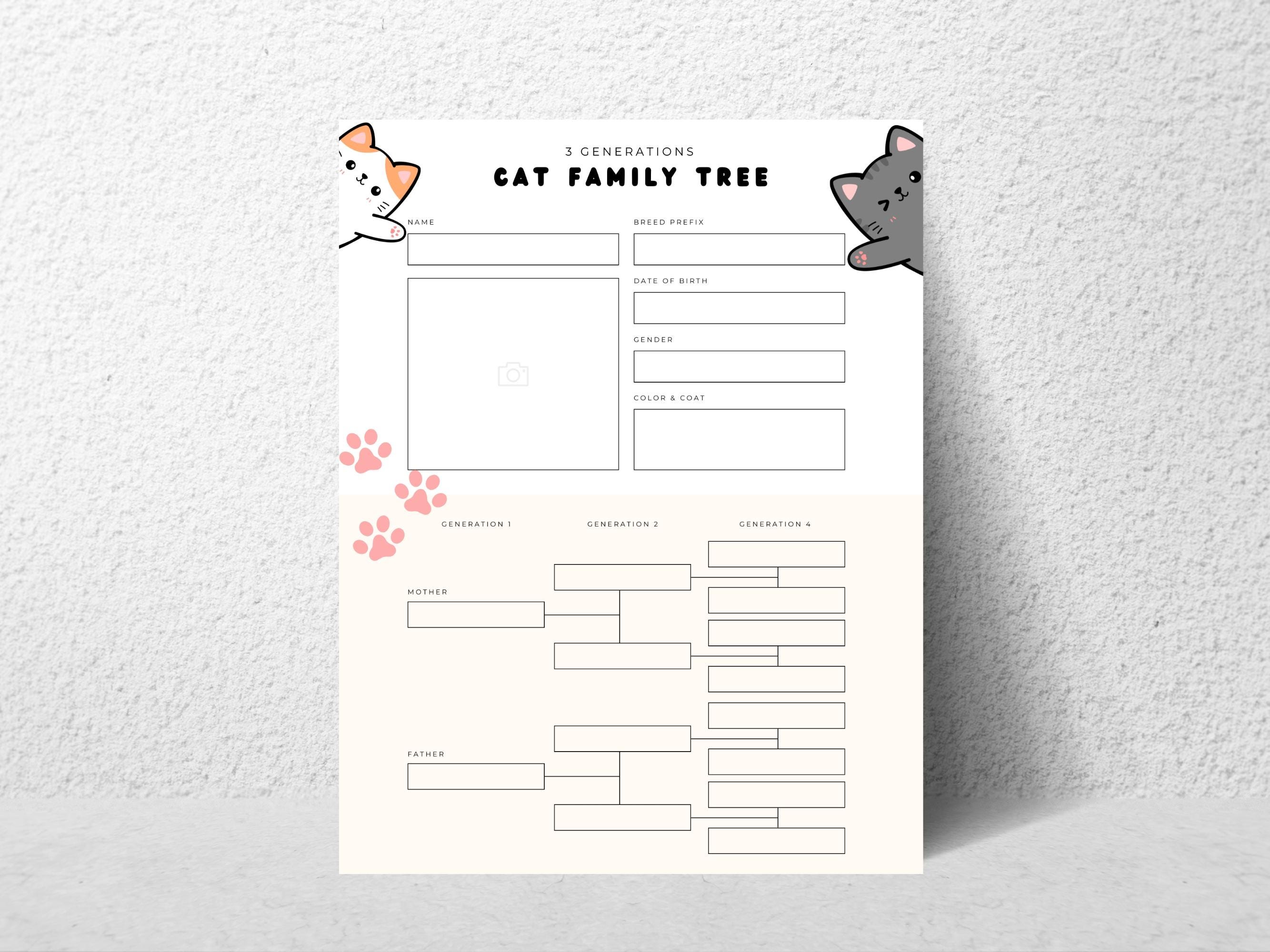 Pet Family Tree Chart PDF Printable Cute Pet Ancestry and Lineage ...