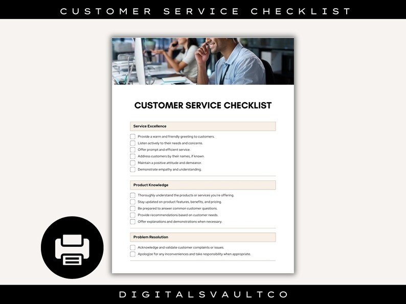 Customer Service Checklist Printable PDF | Client Satisfaction Guide ...