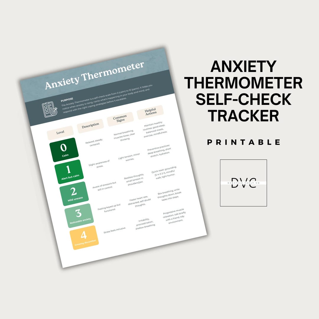 Anxiety Thermometer Self Check Scale Printable, Emotional Regulation ...