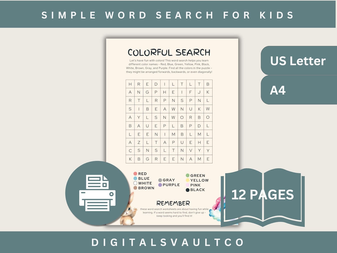 Simple Word Search for Kids | Fun and Easy Printable Puzzle ...
