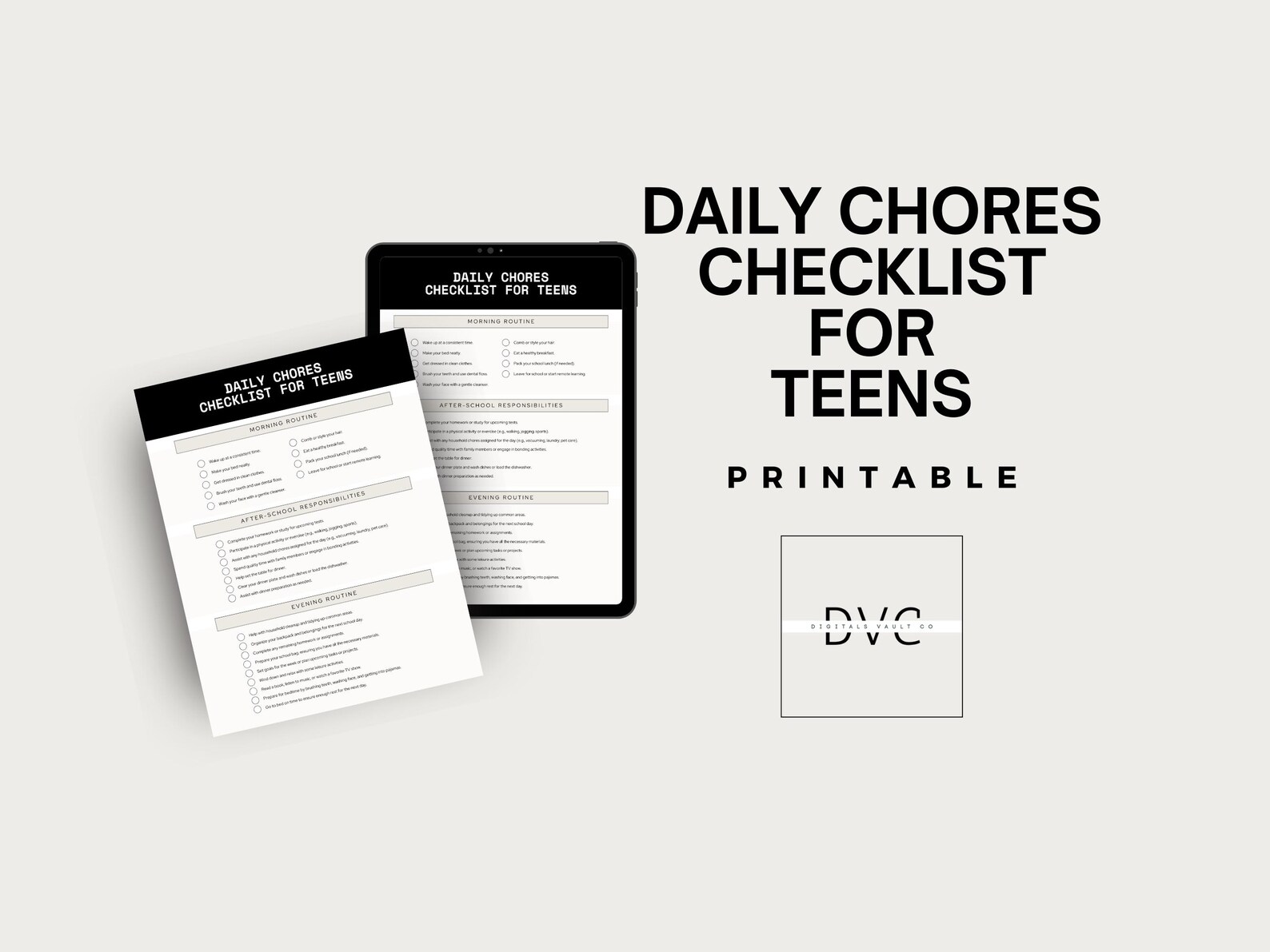 Teen Chore Checklist Printable: Daily & Weekly Task Tracker (digital ...