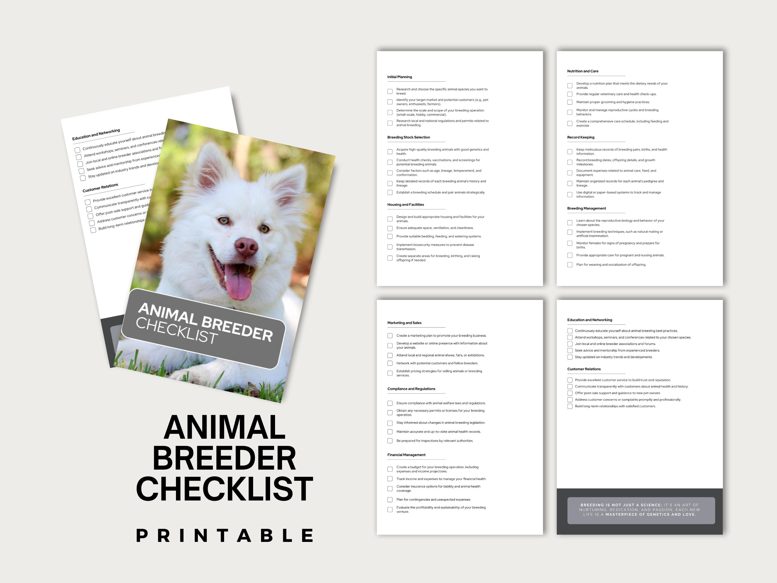 Animal Breeder Checklist Printable PDF | Breeding Process Guide ...