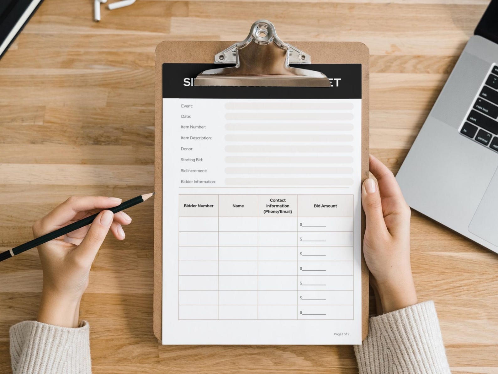 Silent Auction Bid Sheet Printable | Fundraising Auction Forms and ...