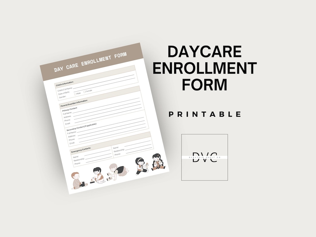 Day Care Enrollment Form Printable | Minimalist Childcare Registration ...