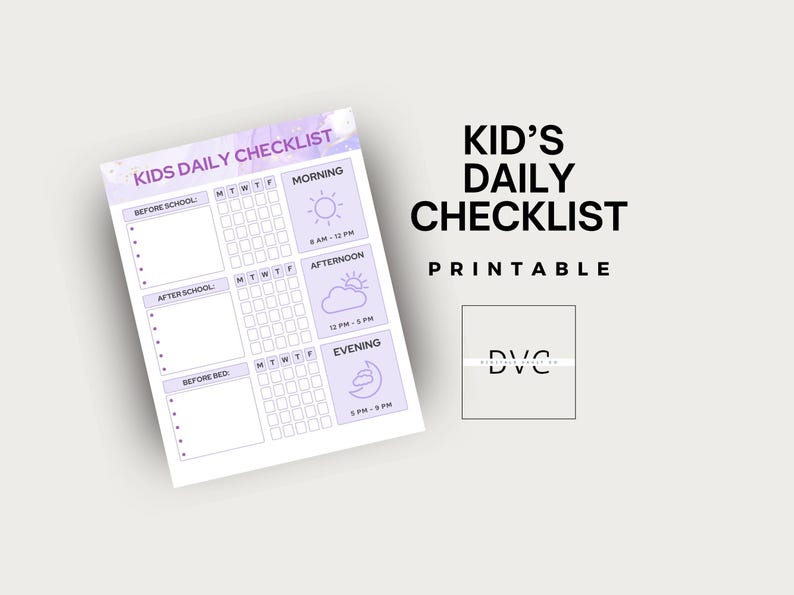 Kid's Daily Checklist Printable PDF | Child Routine Chart | Children's ...
