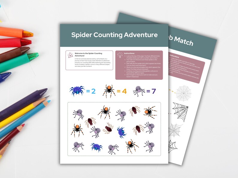 Preschool Spider Counting Adventure Worksheets Printable PDF | Kid ...