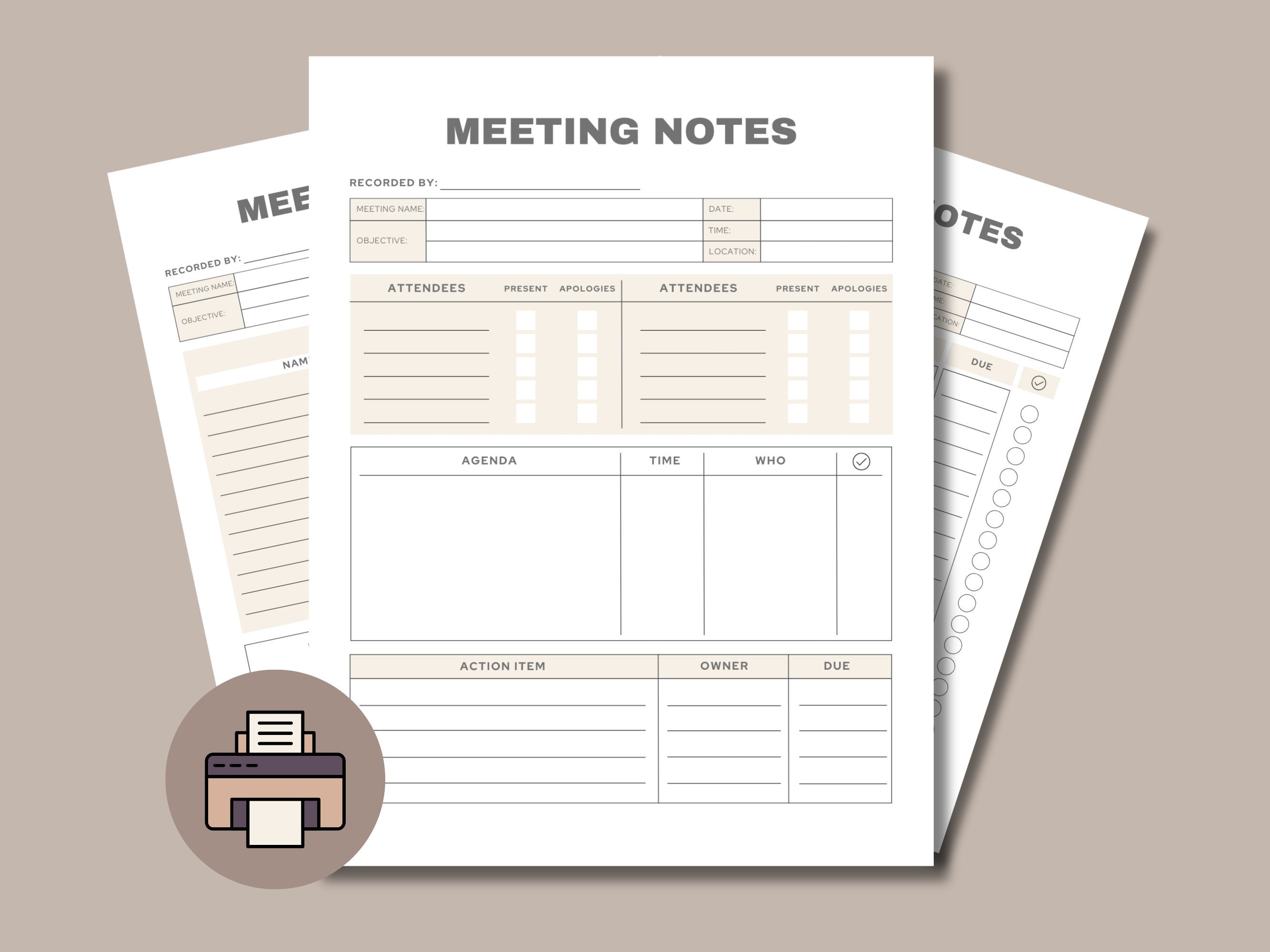 Meeting Notes Template Minimalist Printable PDF | Conference Minutes ...