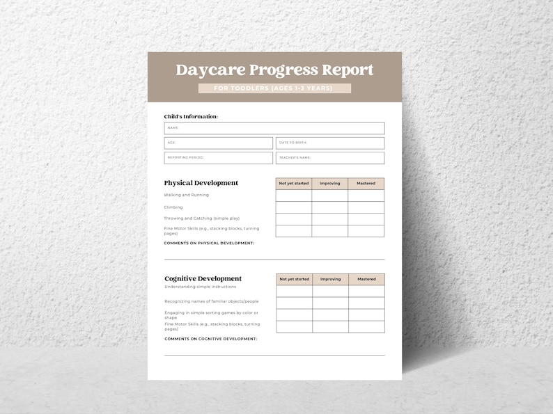 Daycare Progress Reports Printable | Kindergarten Records | Child ...