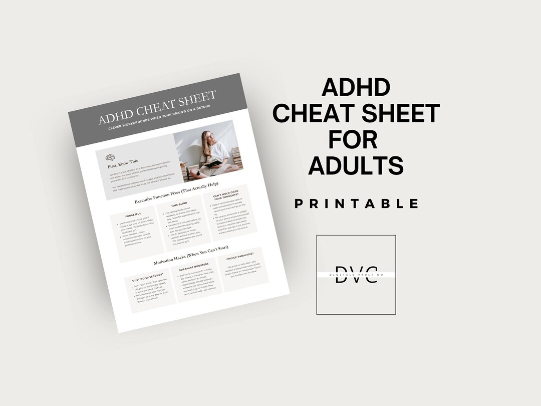 ADHD Cheat Sheet for Adults Printable: Focus & Productivity Guide (PDF) - Etsy