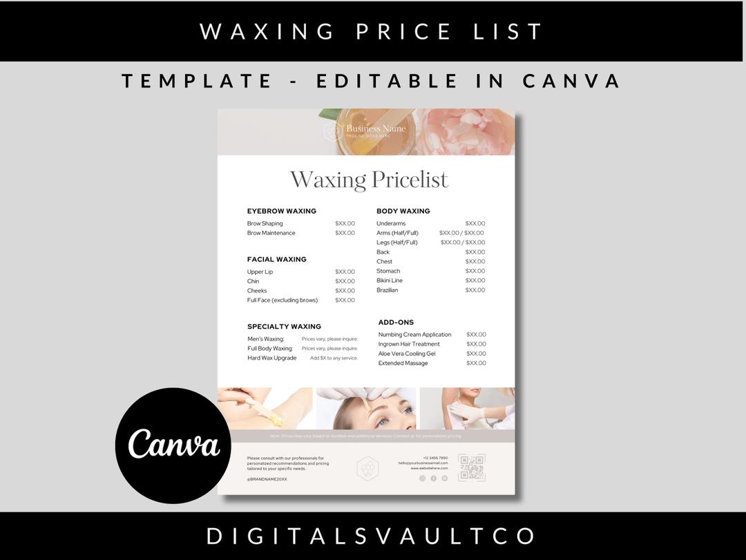 Waxing Price List Template Customizable Beauty Salon Service Menu ...