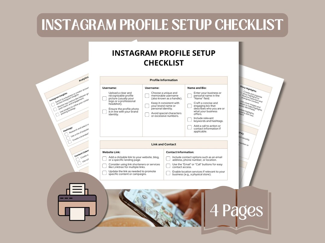 Instagram Profile Setup Checklist Minimalist Printable PDF Social Media ...